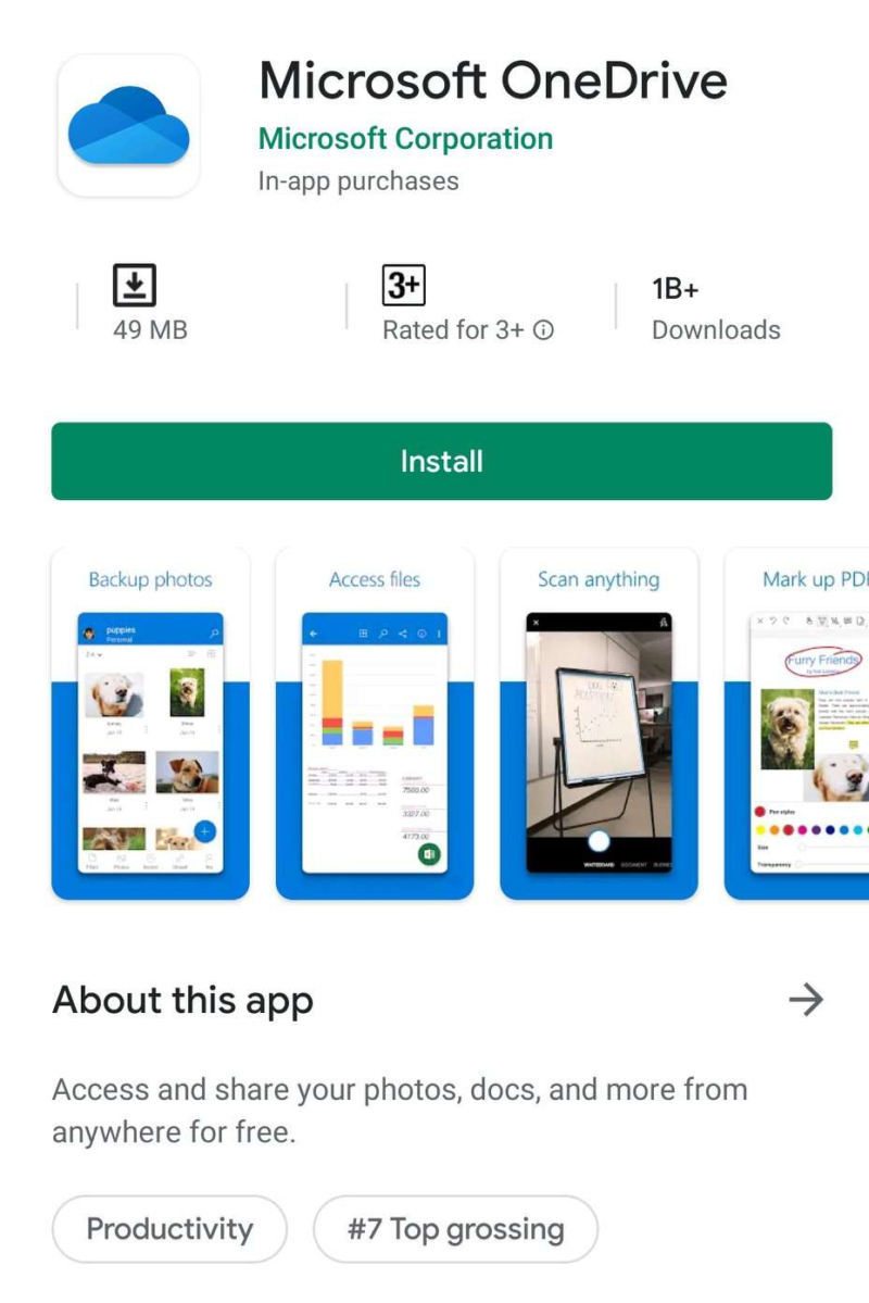 Microsoft OneDrive Android App Joins Billion Downloads Club
