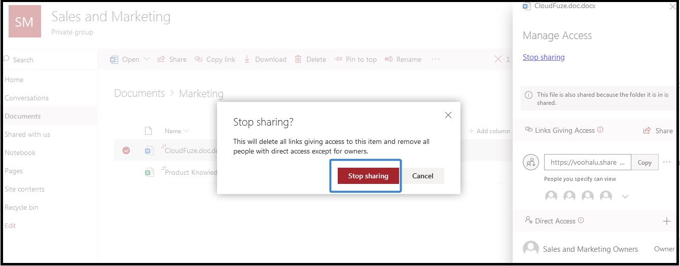 How to Revoke Sharing Permissions of a SharePoint File