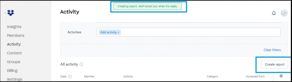 How to Create and Export Activity Report in Dropbox