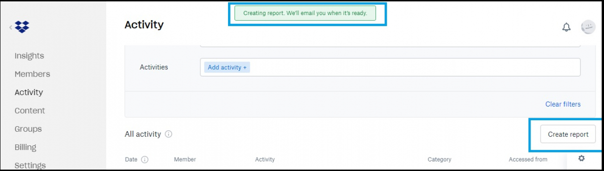 How to Create and Export Activity Report in Dropbox