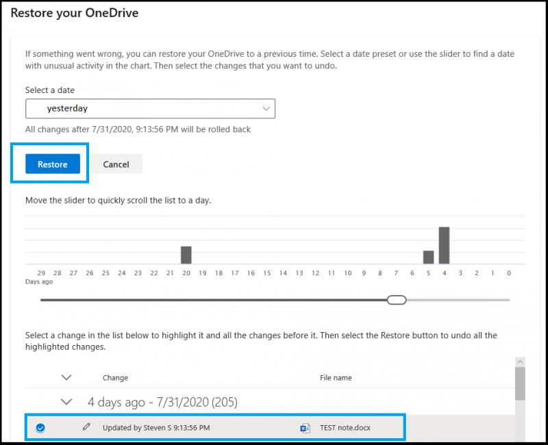 How to Restore OneDrive for Business to a Previous Time