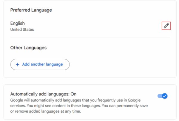 Default Language in Google Workspace