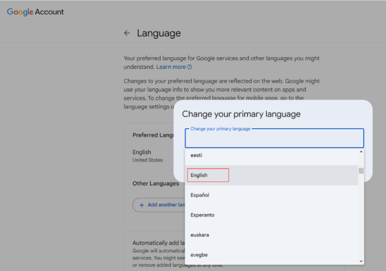 Default Language in Google Workspace