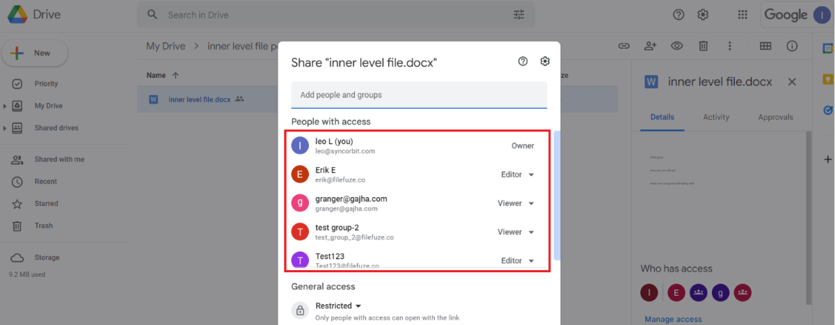 Move Inner File Permissions From Dropbox to Google Drive