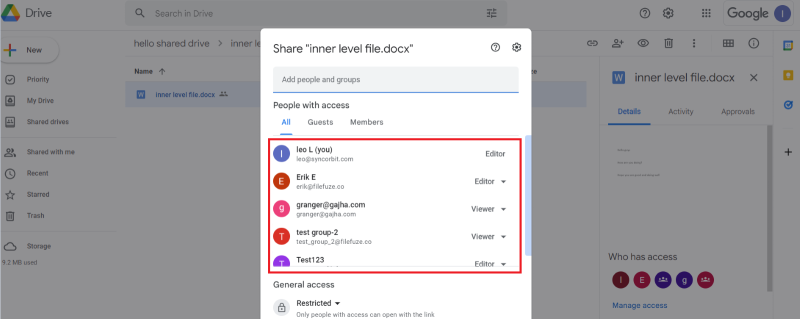 Move Inner File Permissions From Dropbox to Google Drive