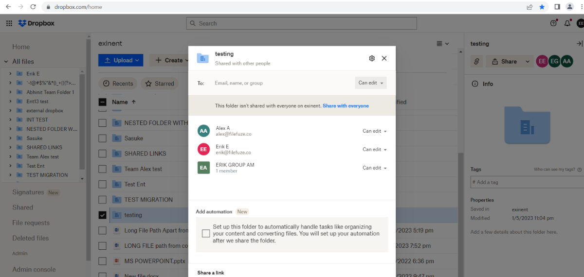 Transfer Dropbox Team Folders to Office 365 With Permissions