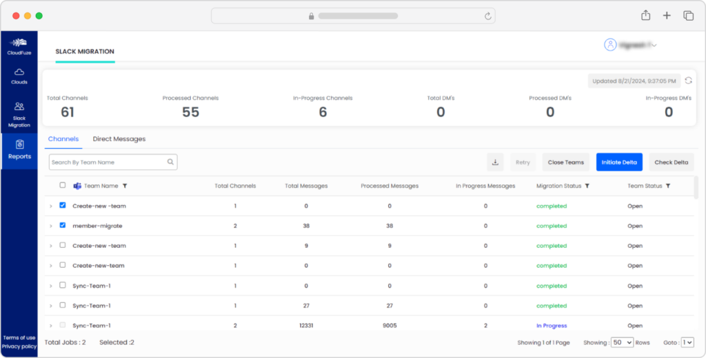 Bulk Delta Migration from Slack to MS Teams from CloudFuze