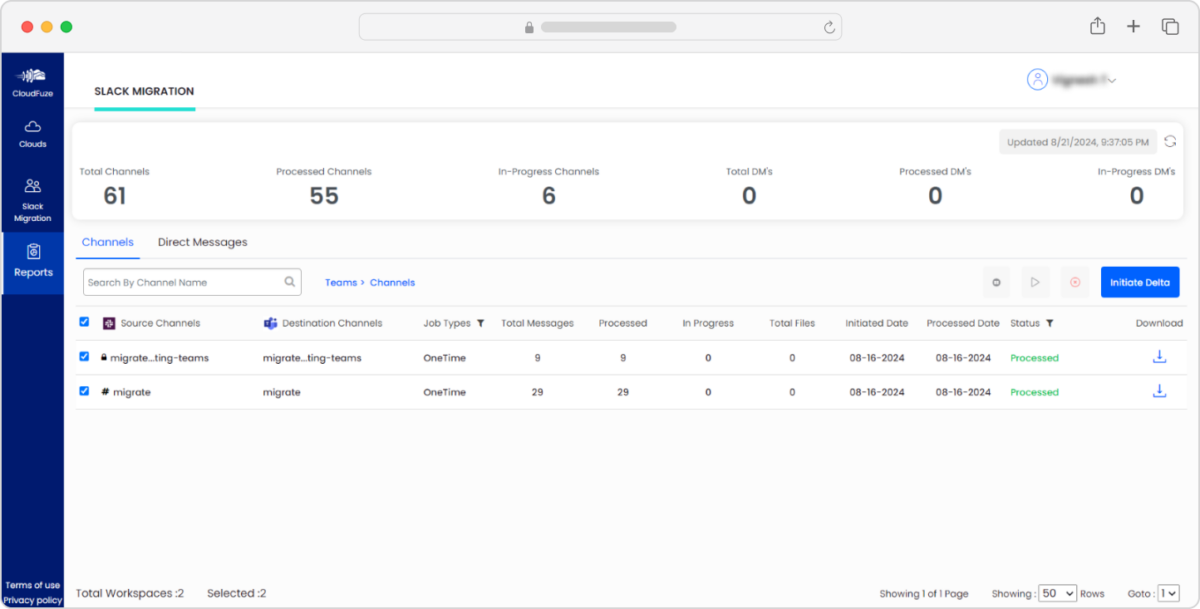 Bulk Delta Migration from Slack to MS Teams from CloudFuze