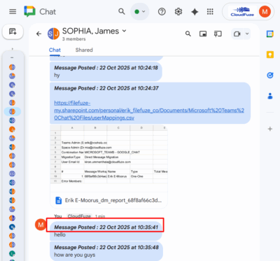 Migrate DM Timestamps from Microsoft Teams to Google Chat