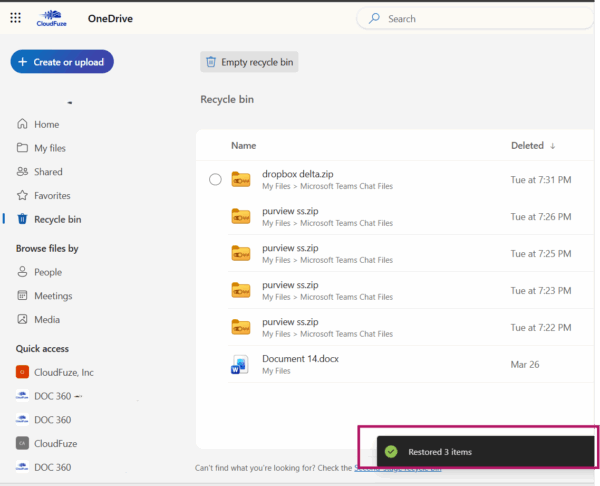 Steps to Recover Deleted Files from Microsoft OneDrive - CloudFuze